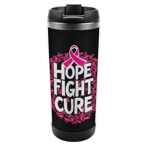 Hope Fight Breast Cancer Travel Coffee Mug Reusable Insulated Drinking Cup with Lid for Home Outdoor Works 13 Oz