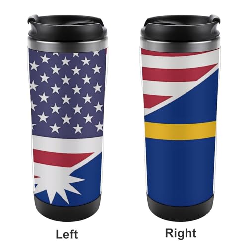 U.S.A. and Nauru Flags Travel Coffee Mug Reusable Insulated Drinking Cup with Lid for Home Outdoor Works 13 Oz