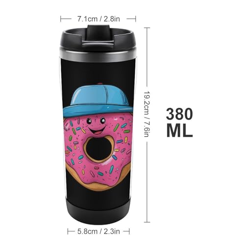 Cute Doughnut Donut Wearing Hat Travel Coffee Mug Reusable Insulated Drinking Cup with Lid for Home Outdoor Works 13 Oz