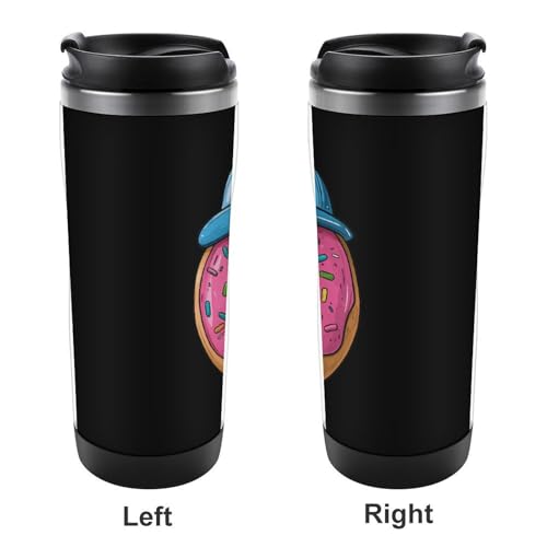 Cute Doughnut Donut Wearing Hat Travel Coffee Mug Reusable Insulated Drinking Cup with Lid for Home Outdoor Works 13 Oz