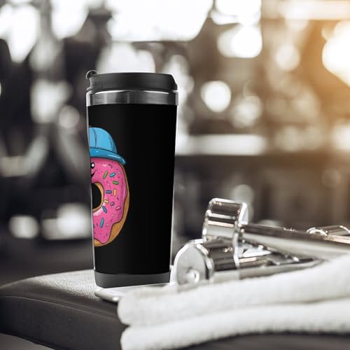 Cute Doughnut Donut Wearing Hat Travel Coffee Mug Reusable Insulated Drinking Cup with Lid for Home Outdoor Works 13 Oz