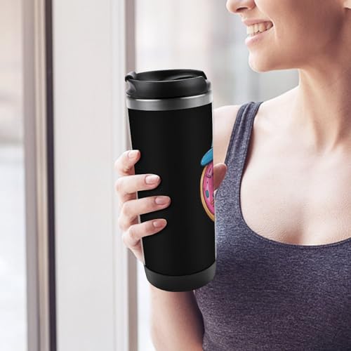Cute Doughnut Donut Wearing Hat Travel Coffee Mug Reusable Insulated Drinking Cup with Lid for Home Outdoor Works 13 Oz