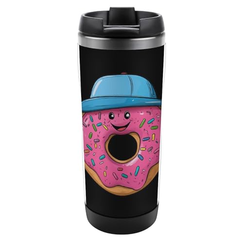 Cute Doughnut Donut Wearing Hat Travel Coffee Mug Reusable Insulated Drinking Cup with Lid for Home Outdoor Works 13 Oz