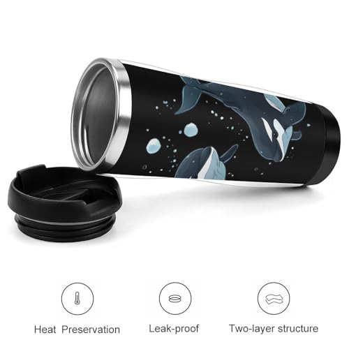 Orca Killer Whales Travel Coffee Mug Reusable Insulated Drinking Cup with Lid for Home Outdoor Works 13 Oz