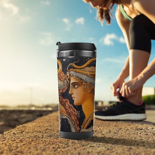 Ancient Greek Art Drcor Travel Coffee Mug Reusable Insulated Drinking Cup with Lid for Home Outdoor Works 13 Oz