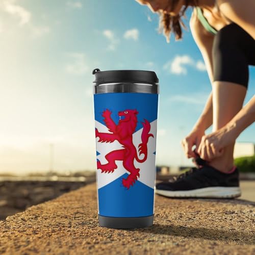 Flag of Scotland with Lion Rampant Travel Coffee Mug Reusable Insulated Drinking Cup with Lid for Home Outdoor Works 13 Oz