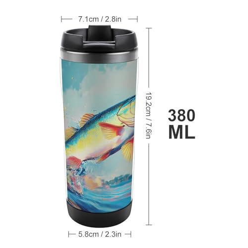 Bass Fishing Art Travel Coffee Mug Reusable Insulated Drinking Cup with Lid for Home Outdoor Works 13 Oz