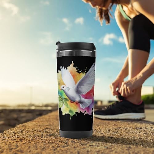 Dove Peace Symbol Watercolor Travel Coffee Mug Reusable Insulated Drinking Cup with Lid for Home Outdoor Works 13 Oz