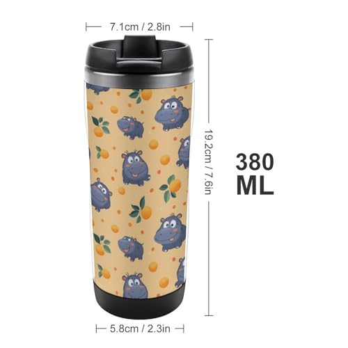 Cute Hippopo Pattern Travel Coffee Mug Reusable Insulated Drinking Cup with Lid for Home Outdoor Works 13 Oz