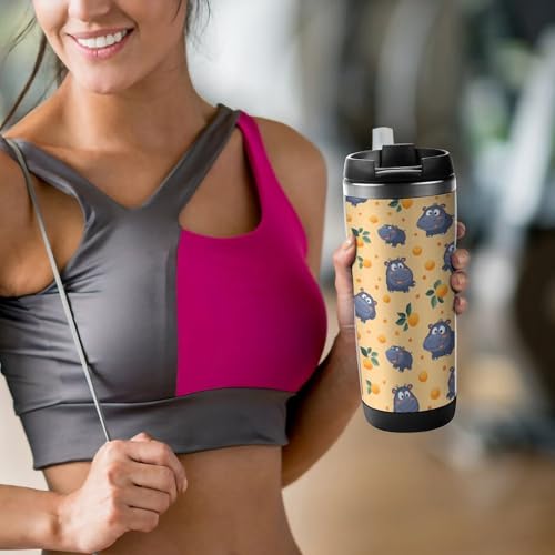 Cute Hippopo Pattern Travel Coffee Mug Reusable Insulated Drinking Cup with Lid for Home Outdoor Works 13 Oz