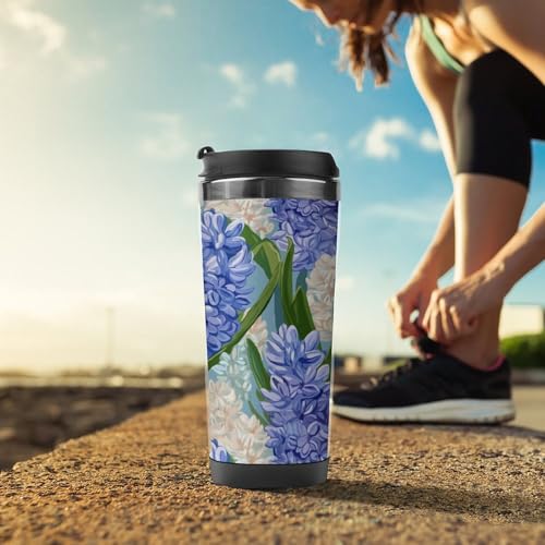 Hyacinth Flowers Travel Coffee Mug Reusable Insulated Drinking Cup with Lid for Home Outdoor Works 13 Oz
