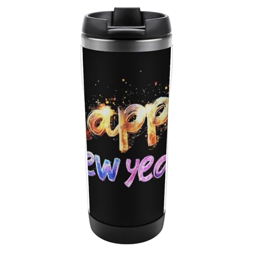 Happy New Year Travel Coffee Mug Reusable Insulated Drinking Cup with Lid for Home Outdoor Works 13 Oz