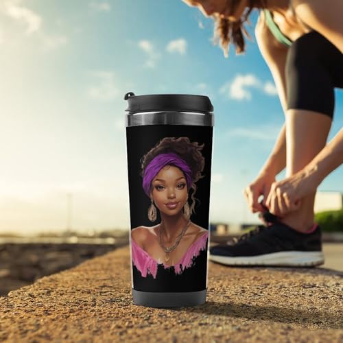 Black with Dangle Earrings Travel Coffee Mug Reusable Insulated Drinking Cup with Lid for Home Outdoor Works 13 Oz