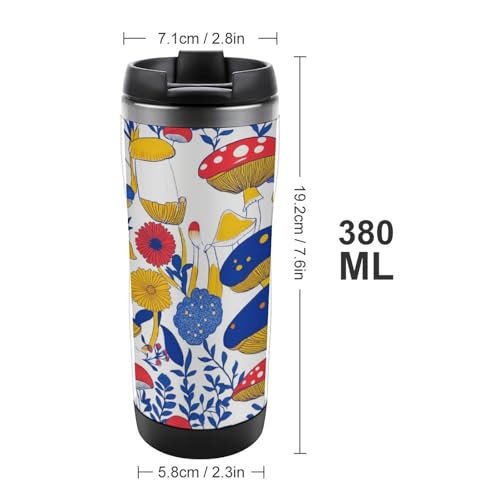 Mushrooms and Flowers Travel Coffee Mug Reusable Insulated Drinking Cup with Lid for Home Outdoor Works 13 Oz