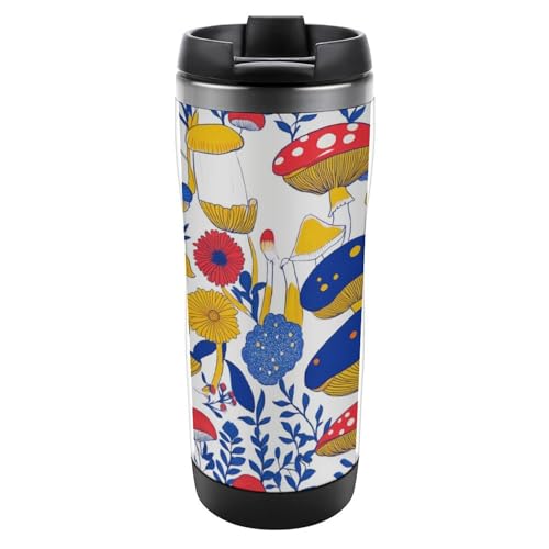 Mushrooms and Flowers Travel Coffee Mug Reusable Insulated Drinking Cup with Lid for Home Outdoor Works 13 Oz