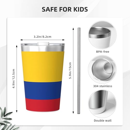 12oz Tumbler Colombia Flag Stainless Steel Cup With Straw And Lid Spill Proof Bulk Double Wall Vacuum Reusable Water Tumblers For Cold Hot Drink