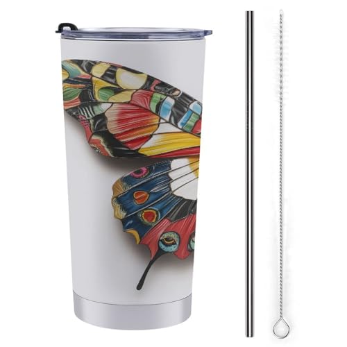 zxxpensy 20 Oz Tumbler Travel Cup Colorful Butterfly Water Bottle, Stainless Steel Vacuum Insulated Coffee Mug with Straw Lid And Cleaning Brush