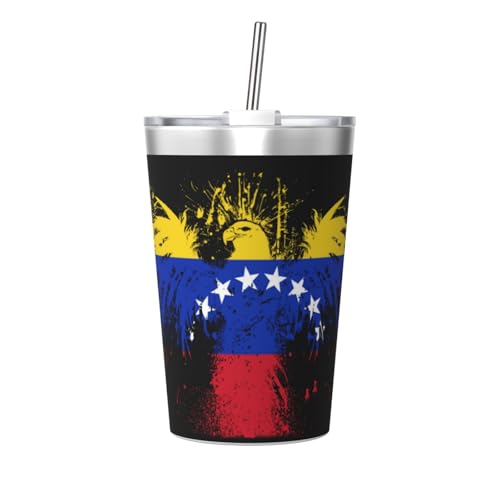 12oz Tumbler Venezuela Venezuelans Flag Stainless Steel Cup With Straw And Lid Spill Proof Bulk Double Wall Vacuum Reusable Water Tumblers For Cold Hot Drink