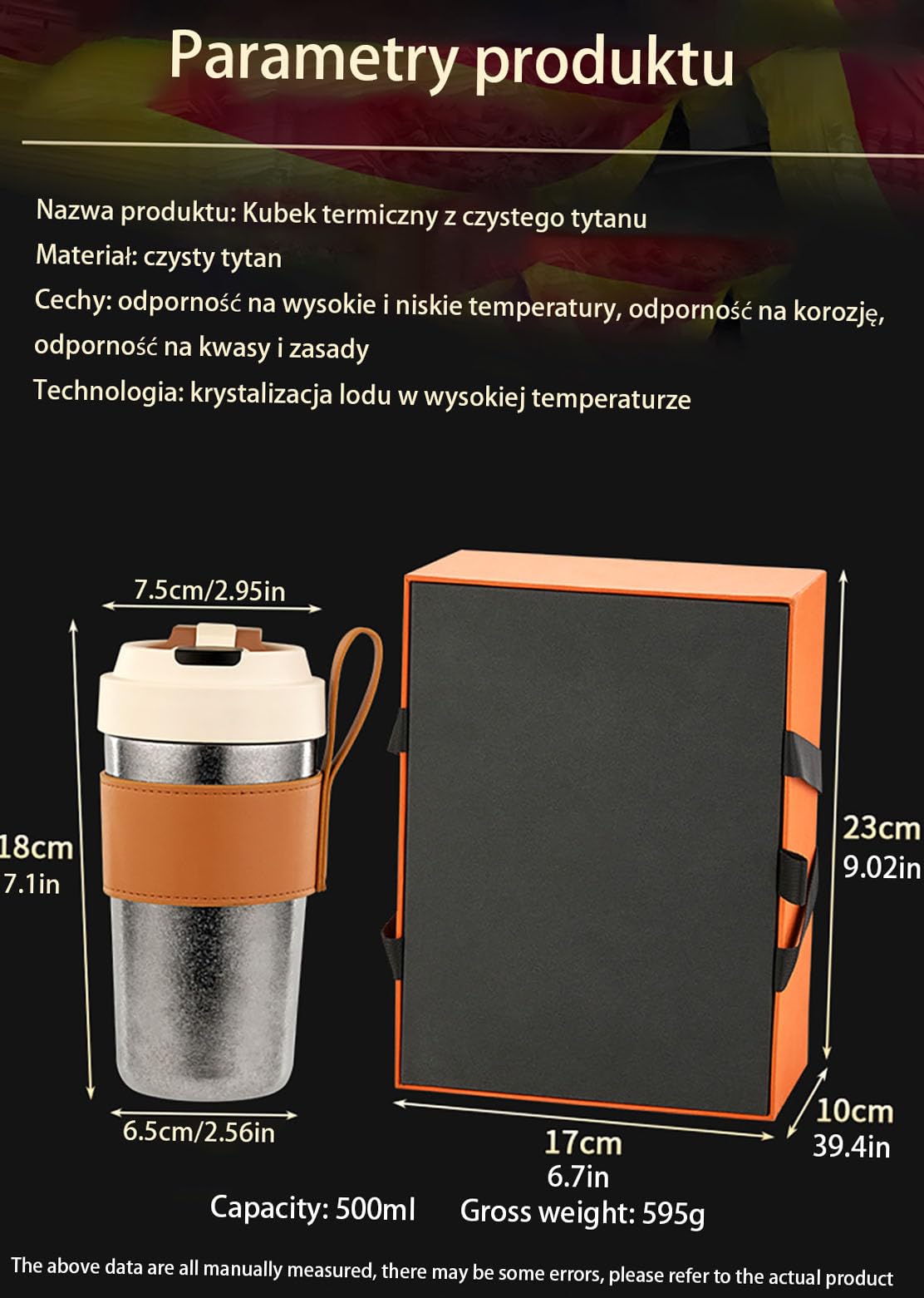 17oz Titanium Coffee Tumbler, Vacuum Insulated Travel Mug Spill Proof with Sliding Lid Reusable, for Hot and Cold Drinks