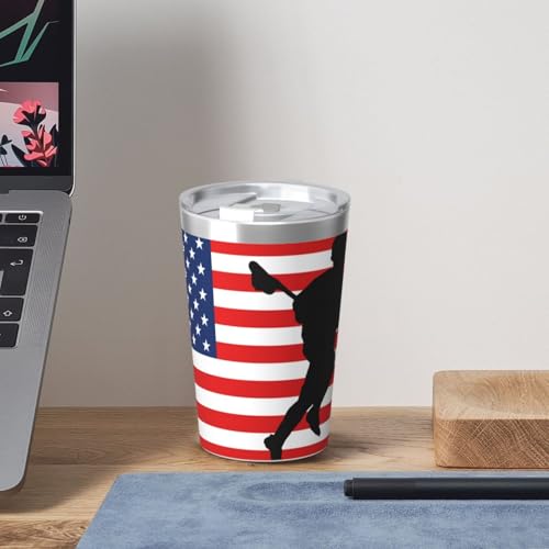 12oz Tumbler Lacrosse America Flag Stainless Steel Cup With Straw And Lid Spill Proof Bulk Double Wall Vacuum Reusable Water Tumblers For Cold Hot Drink
