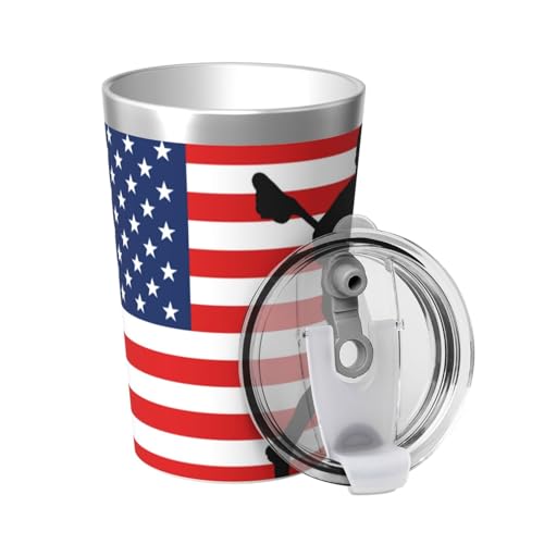 12oz Tumbler Lacrosse America Flag Stainless Steel Cup With Straw And Lid Spill Proof Bulk Double Wall Vacuum Reusable Water Tumblers For Cold Hot Drink