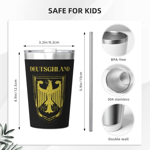 12oz Tumbler Vintage Germany Eagle Stainless Steel Cup With Straw And Lid Spill Proof Bulk Double Wall Vacuum Reusable Water Tumblers For Cold Hot Drink