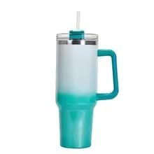 Zen Living 40oz Tumbler with Handle and Straw|100% Leakproof|Made of Stainless Steel and Double Vacuum Sealed|Cup Friendly Base |BPA Free|Assorted Colors (Green Aqua White)