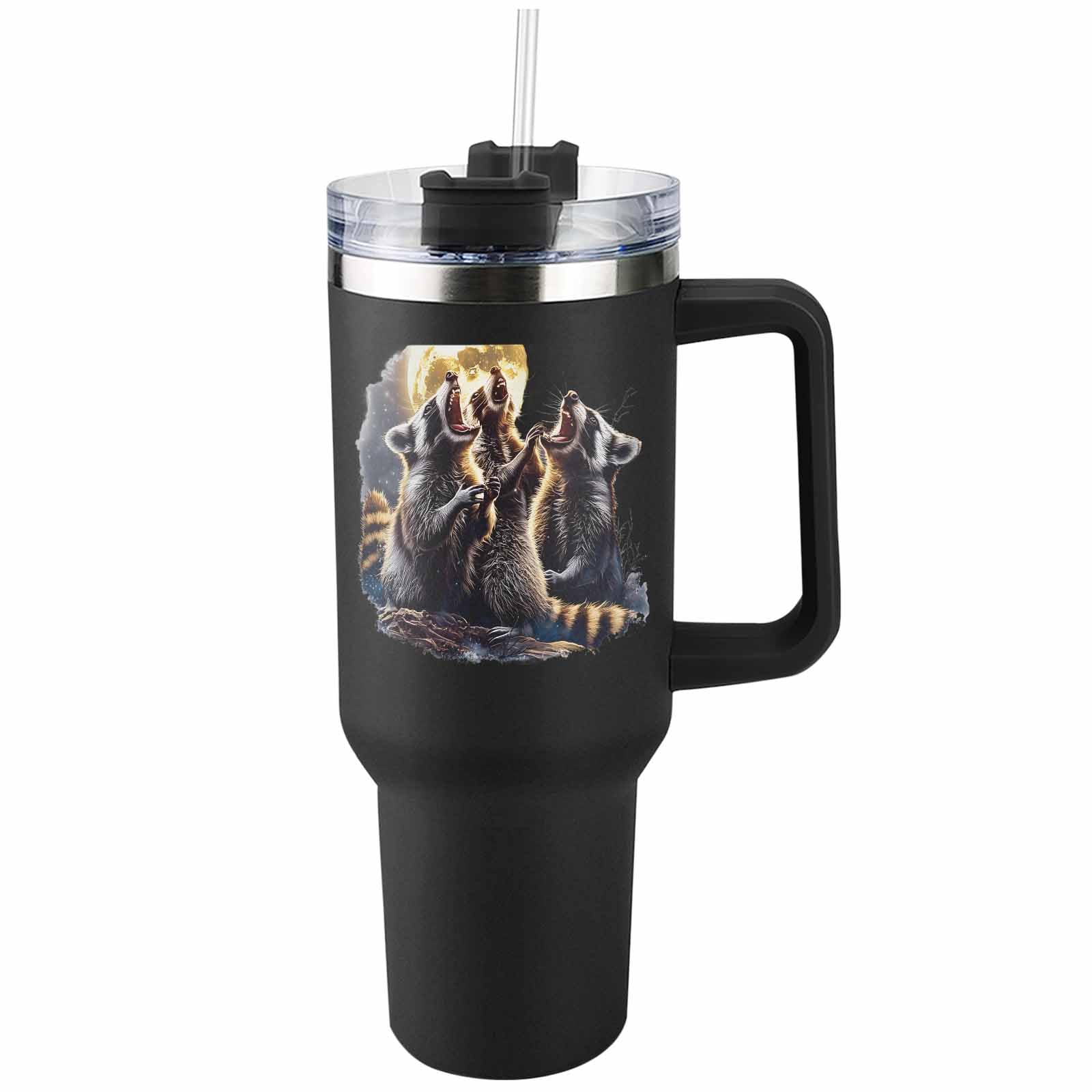 40 Oz Insulated Tumbler with Handle and Straw,Three Little Raccoon Stainless Steel Vacuum Insulated Travel Mug,Leak-proof Water Bottle Iced Coffee Cup,The Moonlight Animal