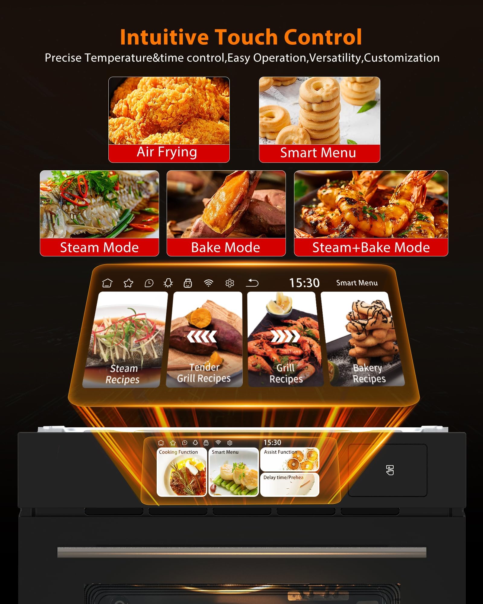 Wall Ovens 24 Inch Electric, Built-In Wall Oven 2.5 Cu.Ft Single Wall Oven with Air Fry, Steam & Grill, 8 Cooking Modes, 108 Recipes, 3D Heating Convection Wall Oven, TFT Display, 3000W