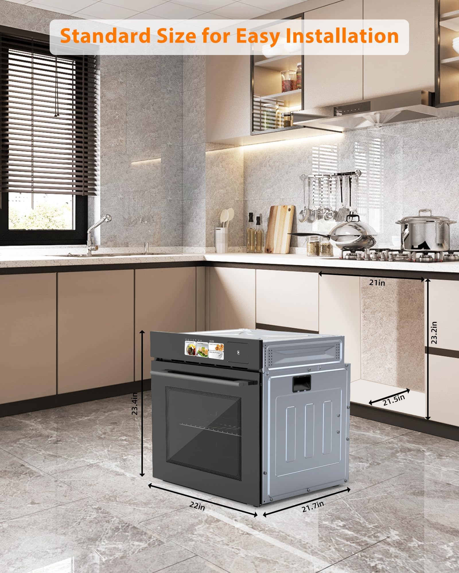 Wall Ovens 24 Inch Electric, Built-In Wall Oven 2.5 Cu.Ft Single Wall Oven with Air Fry, Steam & Grill, 8 Cooking Modes, 108 Recipes, 3D Heating Convection Wall Oven, TFT Display, 3000W