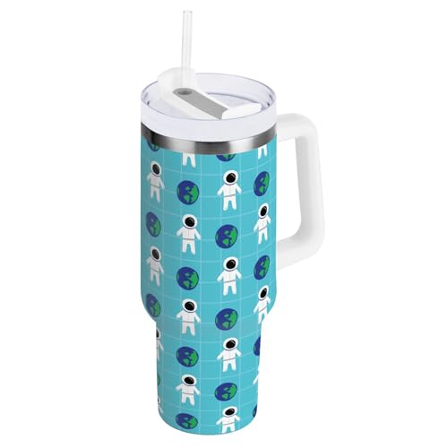 ARGTILDN 40 oz Tumbler Astronaut Earth Space Insulated Travel Mug with Handle and Straw Lid Stainless Steel Vacuum Coffee Cup Tea Beverage Container Water Bottles for Car Sports office