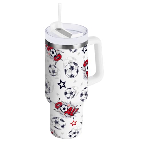 ARGTILDN 30 oz Tumbler Football Game Soccer Insulated Travel Mug with Handle and Straw Lid Stainless Steel Vacuum Coffee Cup Tea Beverage Container Water Bottles for Car Sports office