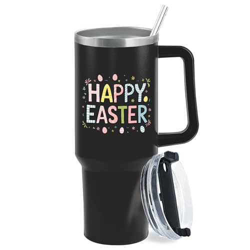 Happy Easter Tumbler 40 oz Tumblers with Lid and Straw Insulated Tumblers Stainless Steel Tumbler Funny Gifts for Women
