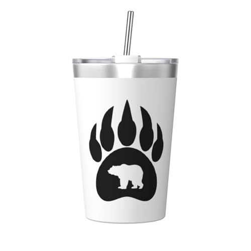 12oz Tumbler Native America Bear Claw Stainless Steel Cup With Straw And Lid Spill Proof Bulk Double Wall Vacuum Reusable Water Tumblers For Cold Hot Drink