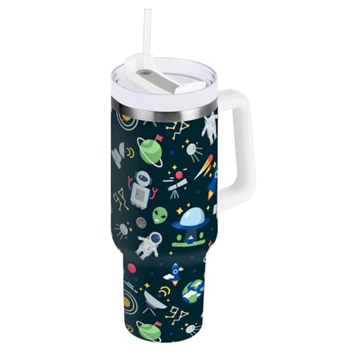 ARGTILDN 30 oz Tumbler Astronaut Space Rocket Planet Alien Insulated Travel Mug with Handle and Straw Lid Stainless Steel Vacuum Coffee Cup Tea Beverage Container Water Bottles for Car Sports office