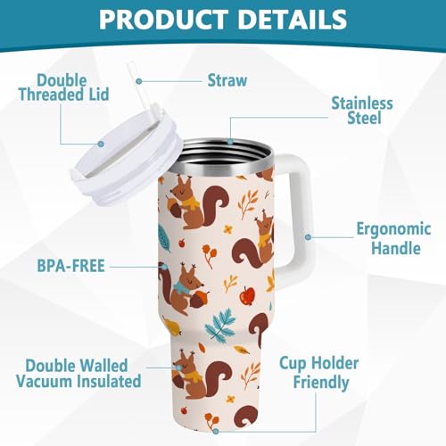 ARGTILDN 30 oz Tumbler Squirrels Hazelnut Nut Insulated Travel Mug with Handle and Straw Lid Stainless Steel Vacuum Coffee Cup Tea Beverage Container Water Bottles for Car Sports office