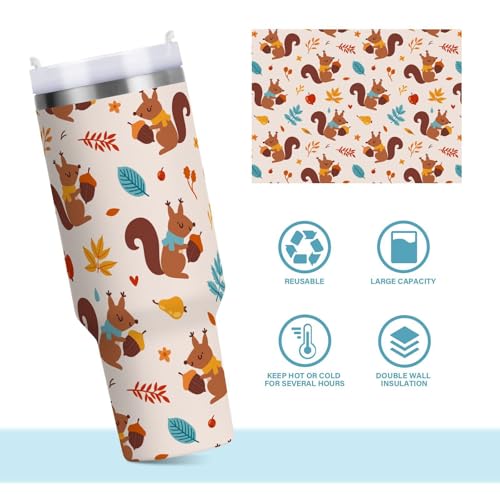 ARGTILDN 30 oz Tumbler Squirrels Hazelnut Nut Insulated Travel Mug with Handle and Straw Lid Stainless Steel Vacuum Coffee Cup Tea Beverage Container Water Bottles for Car Sports office