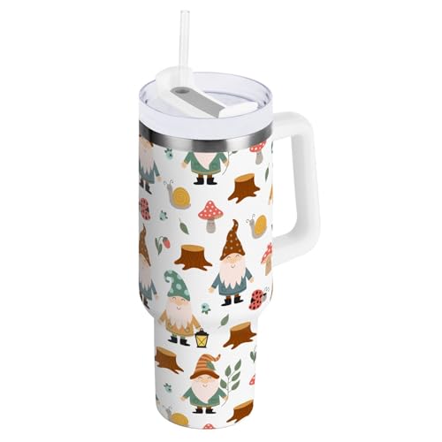 ARGTILDN 30 oz Tumbler Gnome Mushroom Ladybugs Insulated Travel Mug with Handle and Straw Lid Stainless Steel Vacuum Coffee Cup Tea Beverage Container Water Bottles for Car Sports office
