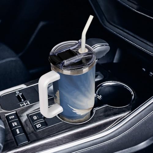 LLUTSNTH 40 Oz Vacuum Tumbler with White Handle Leakproof Insulated Tumbler Dove Sky Stainless Steel Travel Mug with Lid And Straw Coffee Cup Cute Water Bottles Cup Holder Friendly