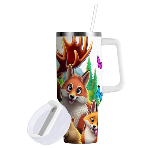 RPLIFE Animals Taking Selfie 40oz Tumbler with Handle, Stainless Steel Cups with Lid, Coffee Tumbler