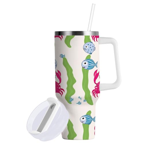 RPLIFE Cute Pink Crabs 40 Oz Tumbler with Handle and Straw, 30 Oz Tumbler, Tumbler for Men