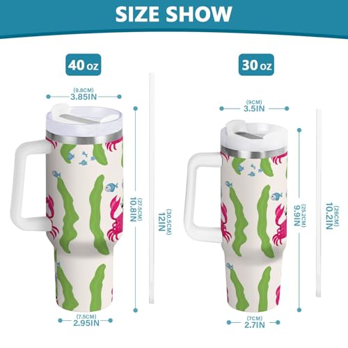 RPLIFE Cute Pink Crabs 40 Oz Tumbler with Handle and Straw, 30 Oz Tumbler, Tumbler for Men
