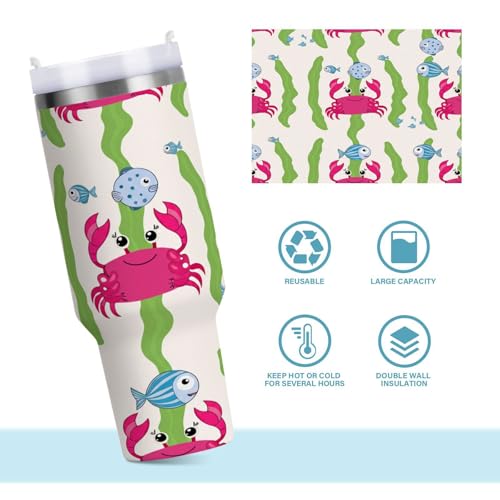 RPLIFE Cute Pink Crabs 40 Oz Tumbler with Handle and Straw, 30 Oz Tumbler, Tumbler for Men