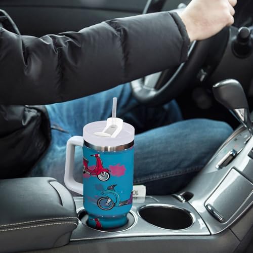 RPLIFE Lively Motorcycles Blue Tumbler Cup, Stainless Steel Bottle, Coffee Tumbler with Straw
