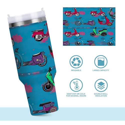 RPLIFE Lively Motorcycles Blue Tumbler Cup, Stainless Steel Bottle, Coffee Tumbler with Straw
