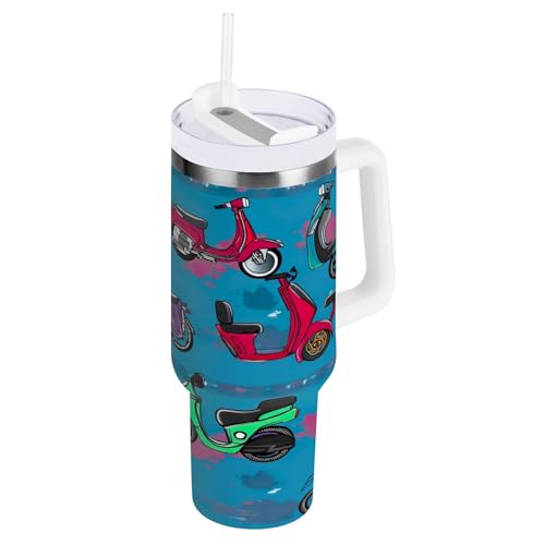 RPLIFE Lively Motorcycles Blue Tumbler Cup, Stainless Steel Bottle, Coffee Tumbler with Straw