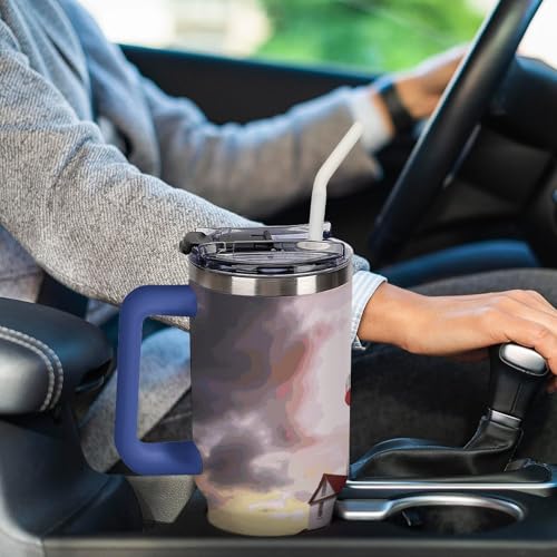 LLUTSNTH 40 Oz Vacuum Tumbler with Deep Blue Handle Leakproof Insulated Tumbler Lighthouse Stainless Steel Travel Mug with Lid And Straw Coffee Cup Cute Water Bottles Cup Holder Friendly