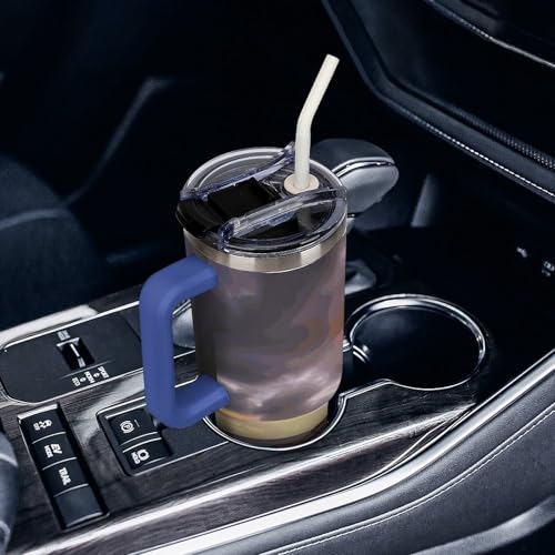 LLUTSNTH 40 Oz Vacuum Tumbler with Deep Blue Handle Leakproof Insulated Tumbler Lighthouse Stainless Steel Travel Mug with Lid And Straw Coffee Cup Cute Water Bottles Cup Holder Friendly