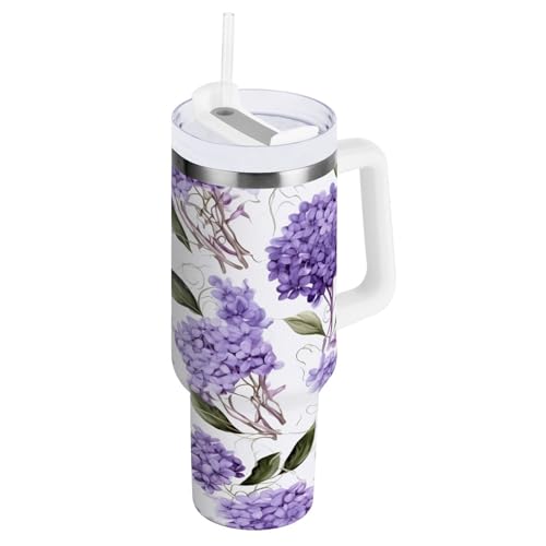 RPLIFE Purple Lilac Flowers Stainless Steel Coffee Mug, Insulated Coffee Mug with Lid, Coffee Tumbler for Women