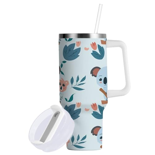 RPLIFE Cute Koalas Blue 40oz Tumbler with Handle, Stainless Steel Tumbler with Straw, Tumbler for Men